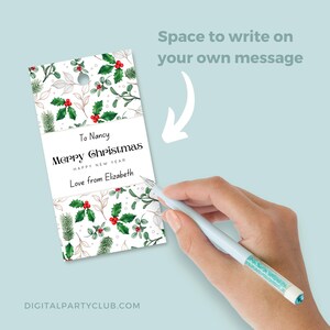 Printable Christmas Gift Tag Holly Berries and Mistletoe, Festive ...