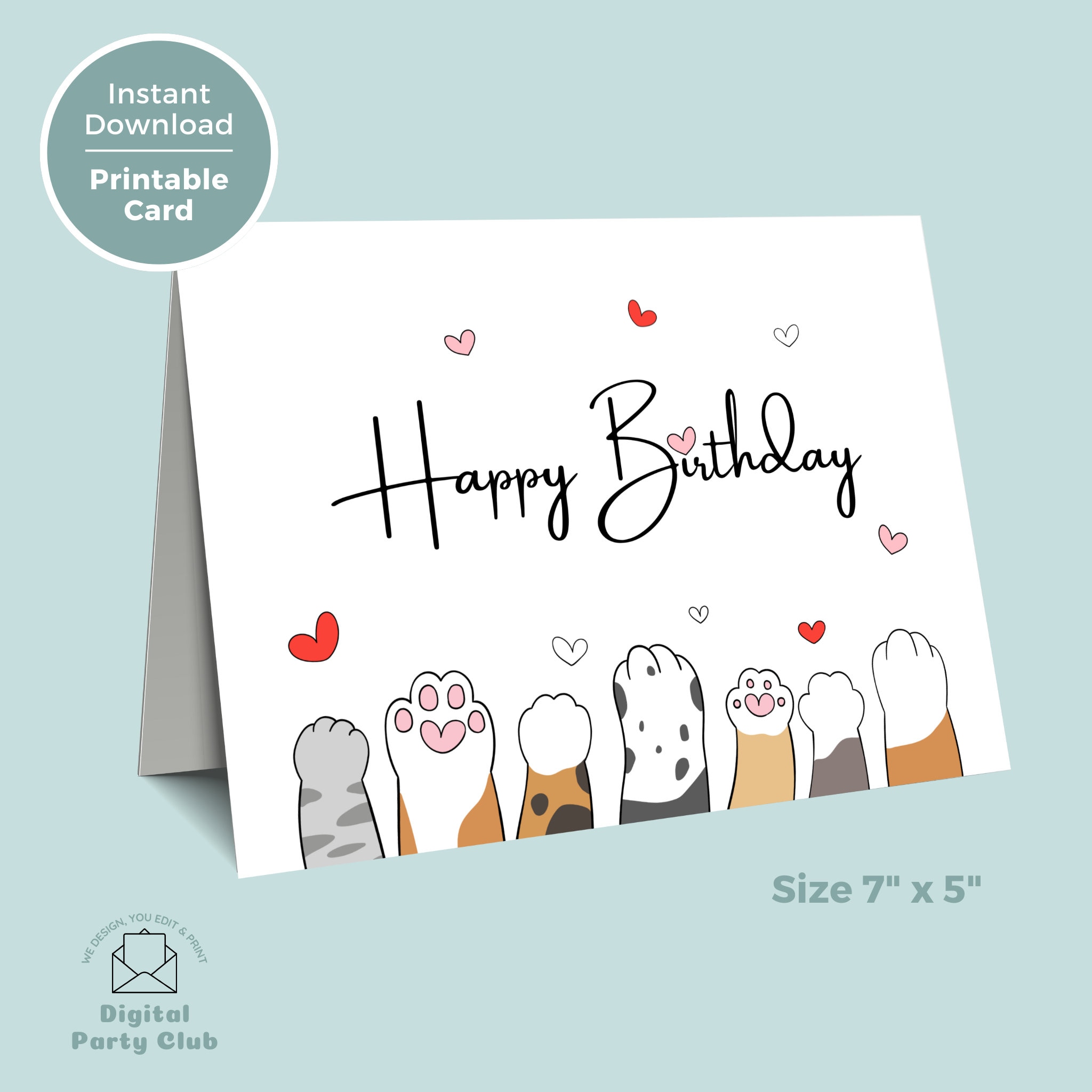 Birthday Card Bundle Printable Dog and Cat, Set of 4 Printable Pet ...
