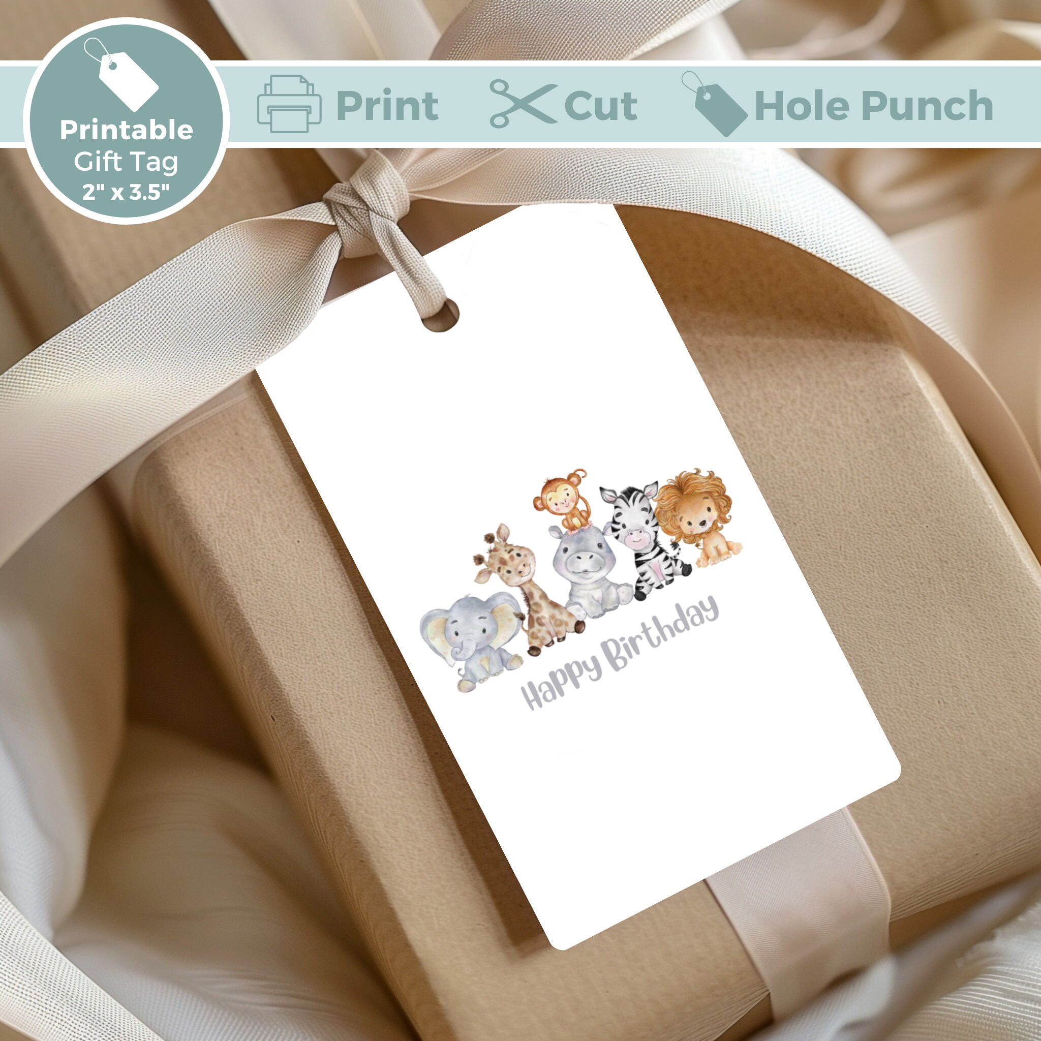 Printable Birthday Gift Tag With Jungle Animals, Cute Safari ...