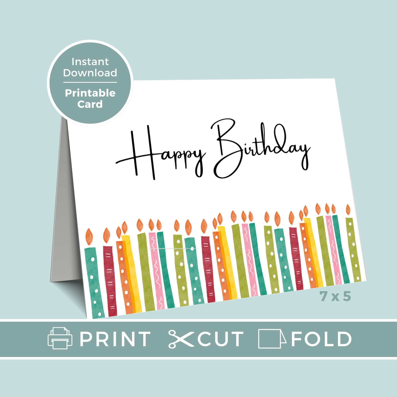 Printable Birthday Card, Instant Download, Digital Greeting Card, Happy ...