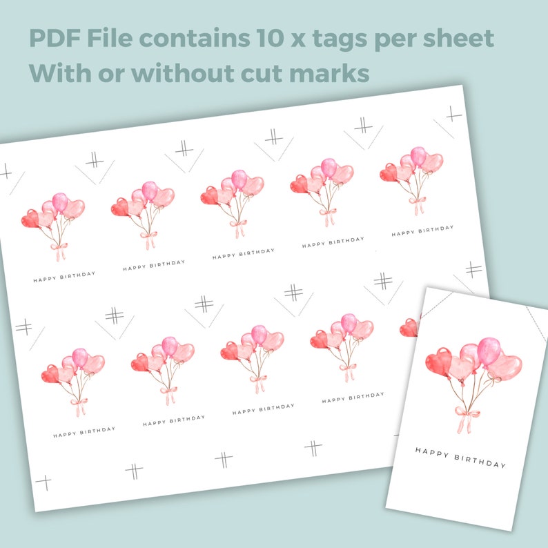 Printable Birthday Gift Tag Instant Download, Favour Tag Balloons ...