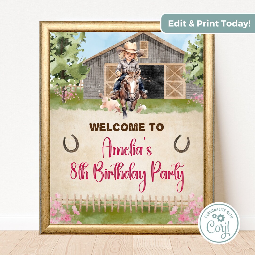 Editable Cowgirl Birthday Party Sign Template, Wild West Rodeo Birthday ...