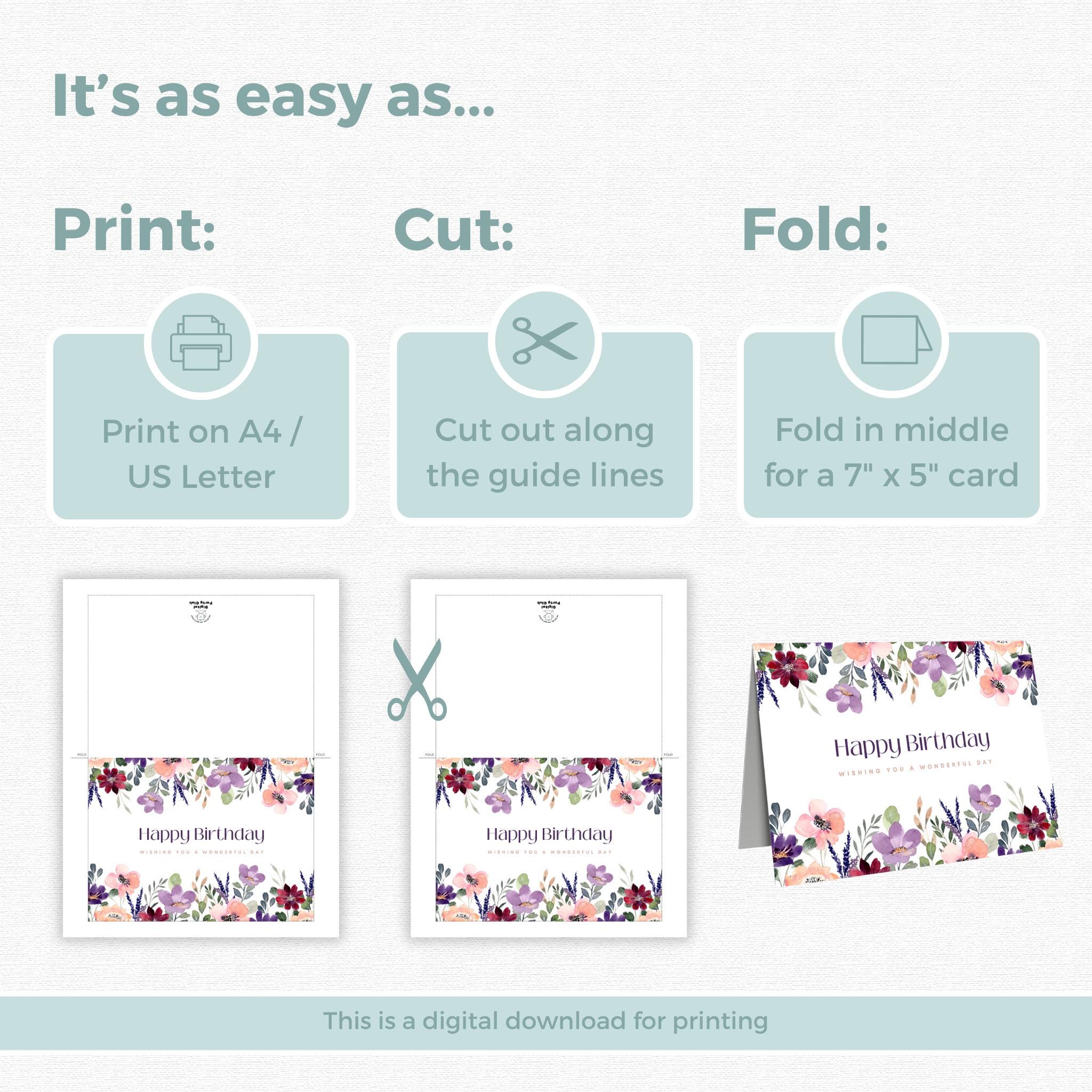 Printable Birthday Card With Purple Flower, Floral Birthday Card ...