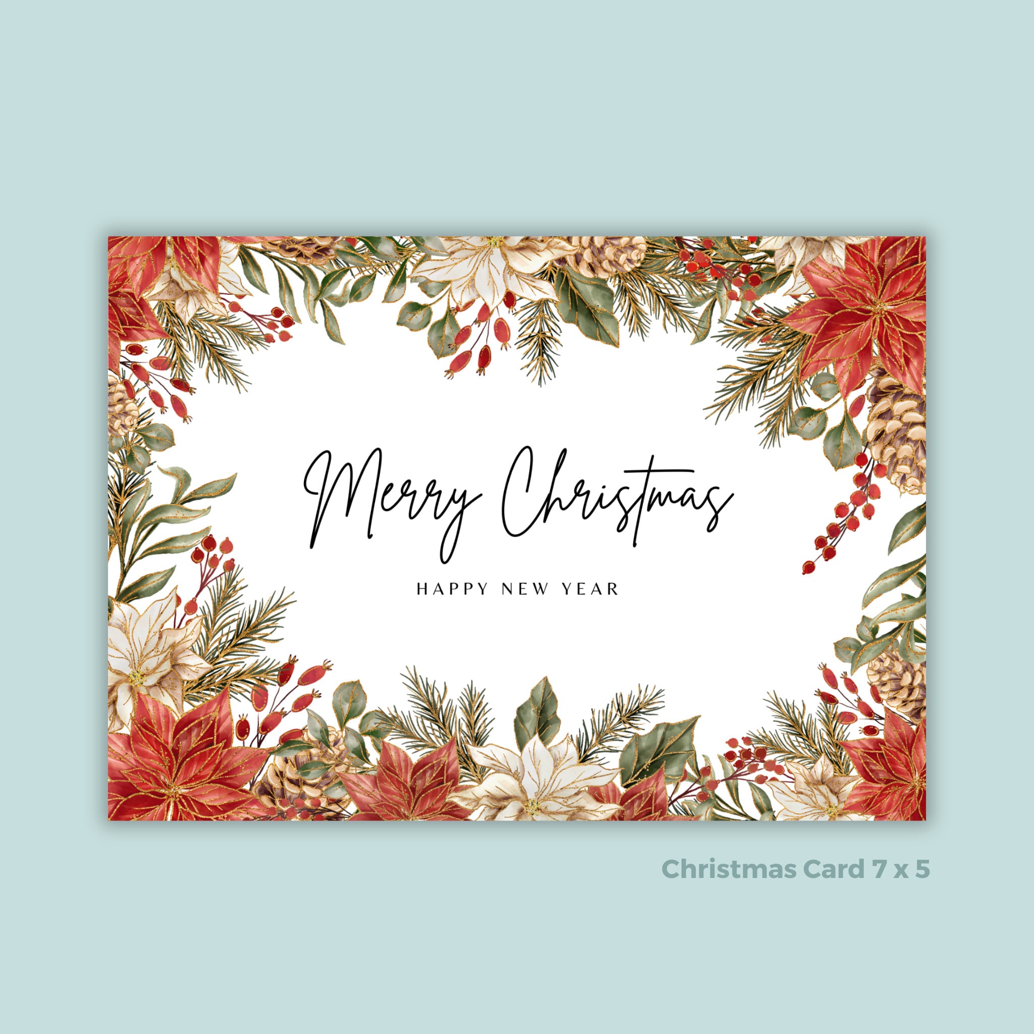 Merry Christmas Card Printable Digital Download, Seasons Greetings Card ...
