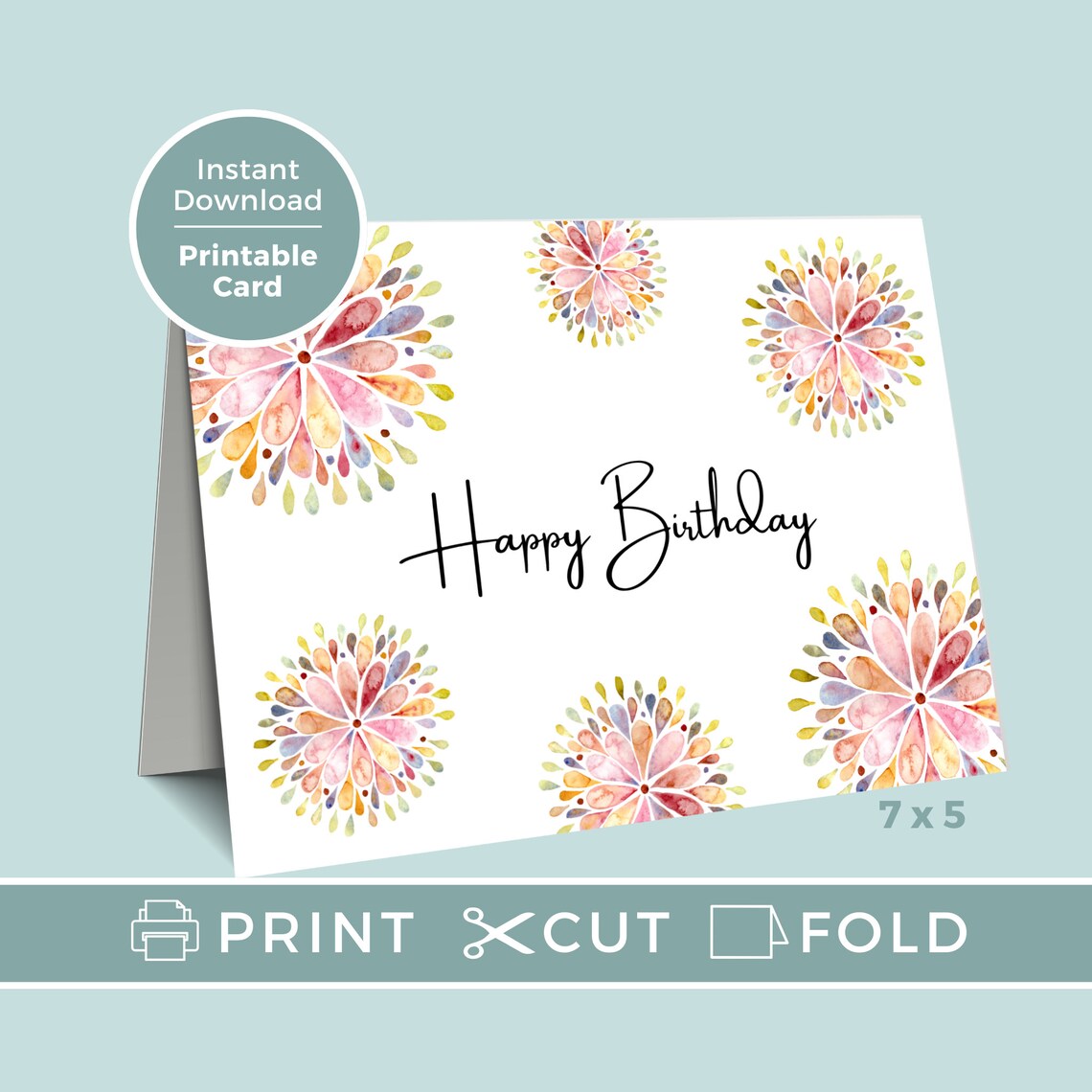 Printable Birthday Card With Flowers, Floral Birthday Card, Digital ...