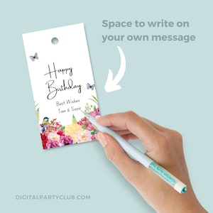 Printable Birthday Pink Red Spring Flower Gift Tag, Print at Home ...