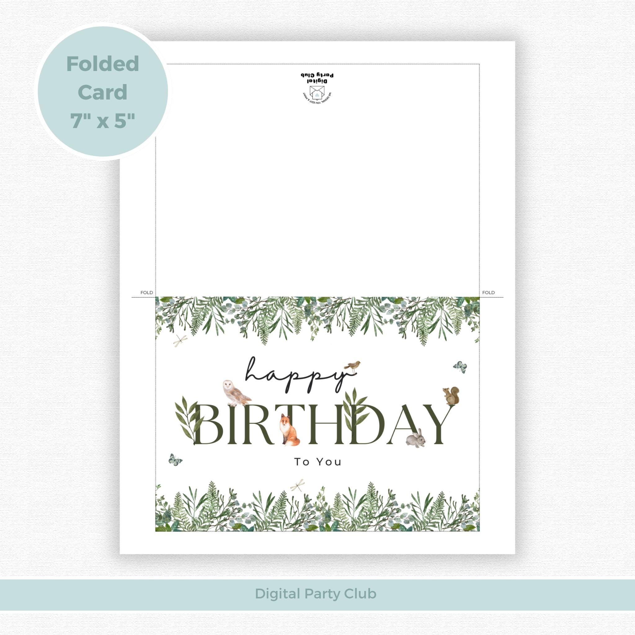 Printable Woodland Animals Birthday Card, Cute Animal Birthday Card ...