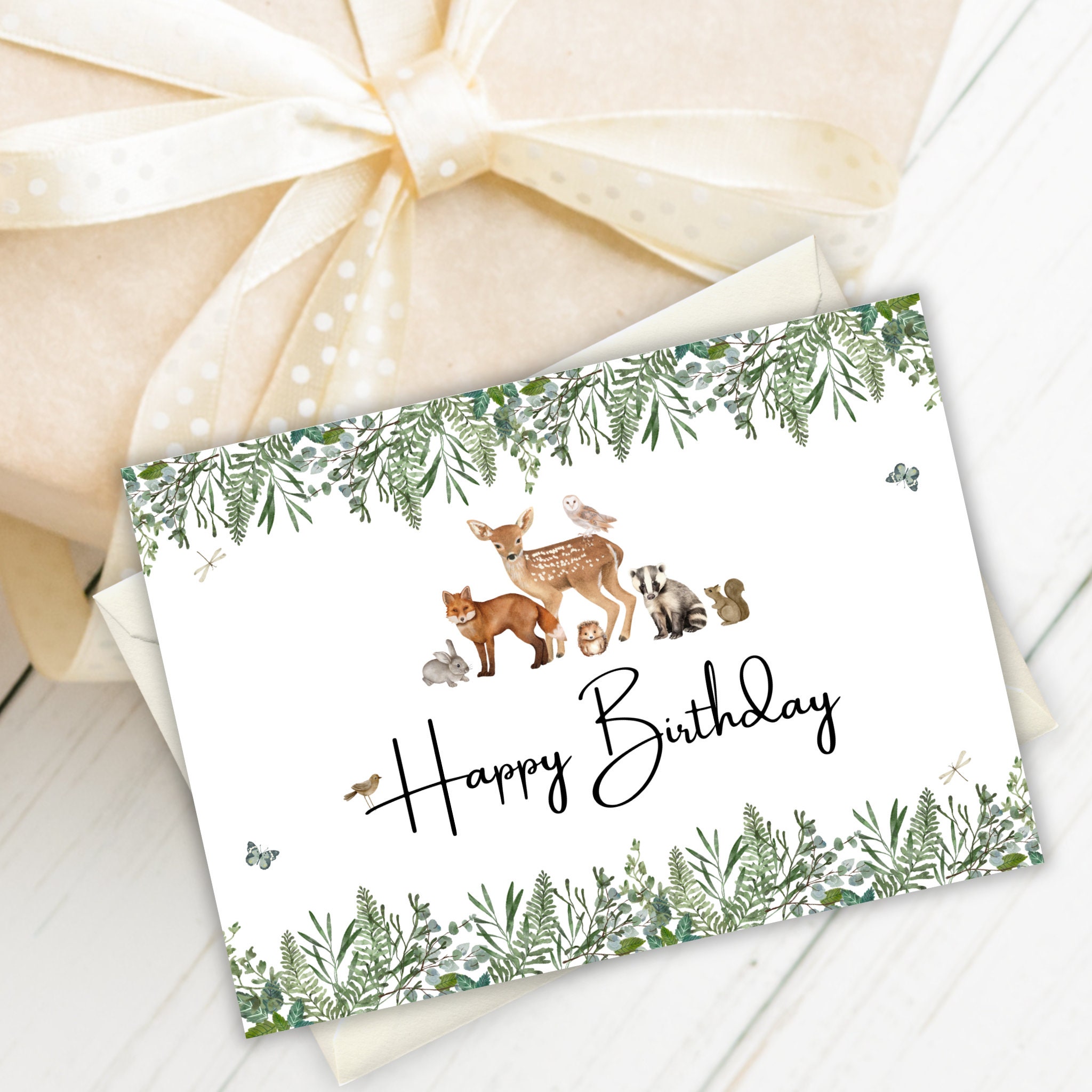 Printable Birthday Card With Woodland Animals, Birthday Card Animals ...