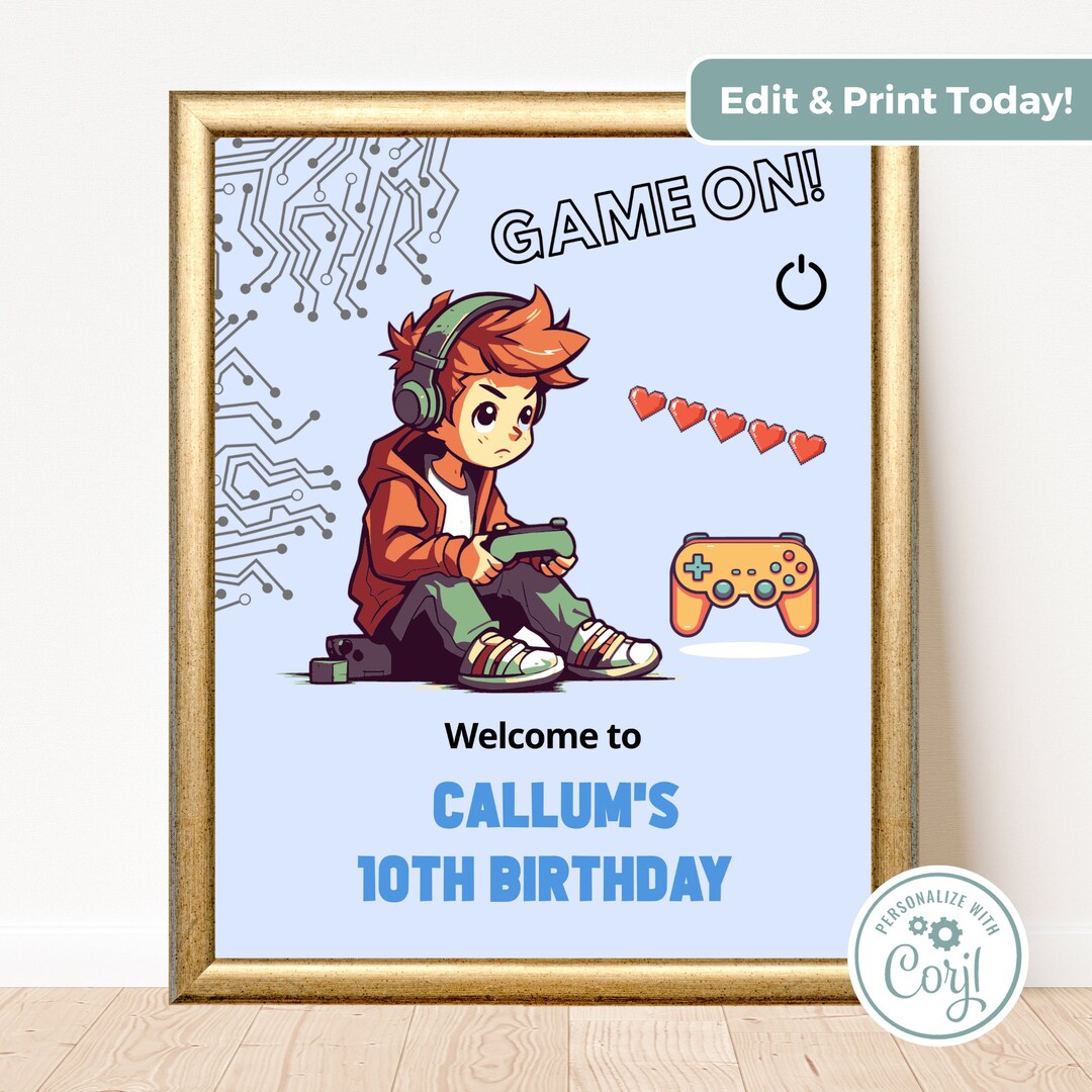 Editable Game on Birthday Party Welcome Sign, Game-themed Party Custom ...