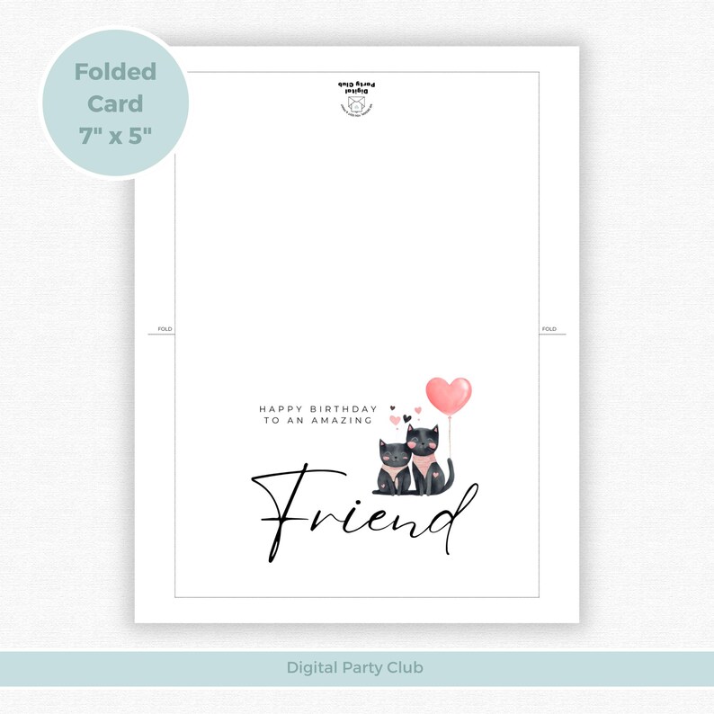 Printable Birthday Card for Friend, Cute Cat Design, Digital Download ...