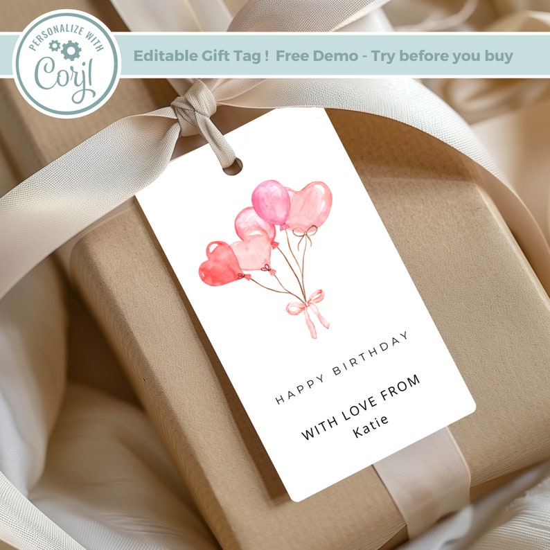 Personalised Birthday Gift Tags With Balloons, Happy Birthday Editable ...