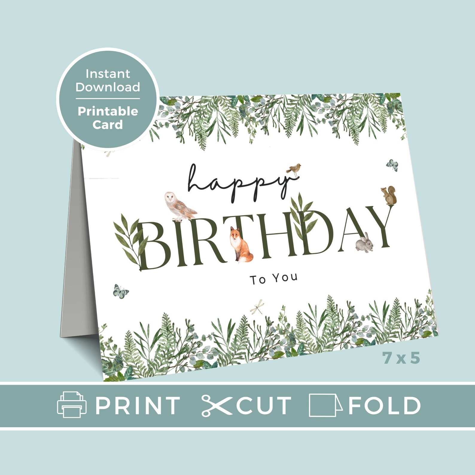 Printable Woodland Animals Birthday Card, Cute Animal Birthday Card ...