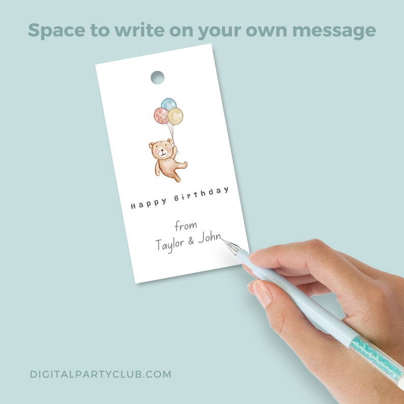 Printable Baby Bear Birthday Gift Tag Instant Download, Cute Teddy ...