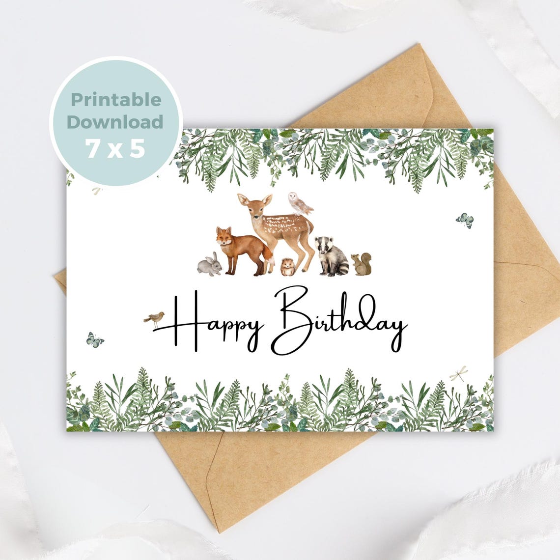 Printable Birthday Card With Woodland Animals, Woodland Scene Instant ...
