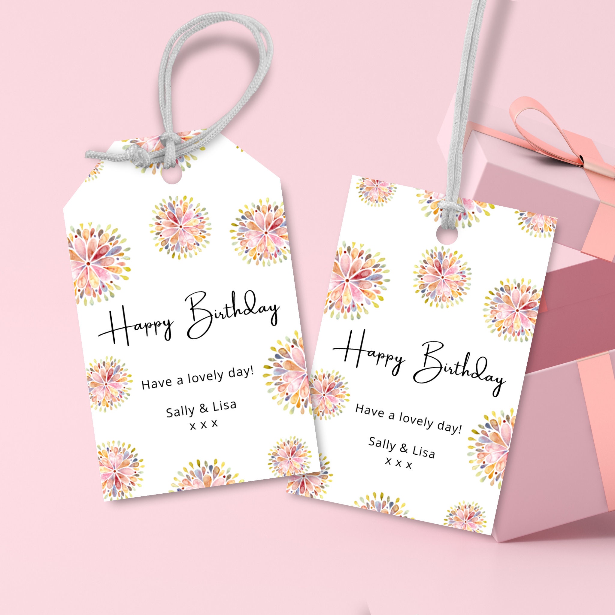 Personalised Birthday Gift Tags With Flowers, Editable Happy Floral ...