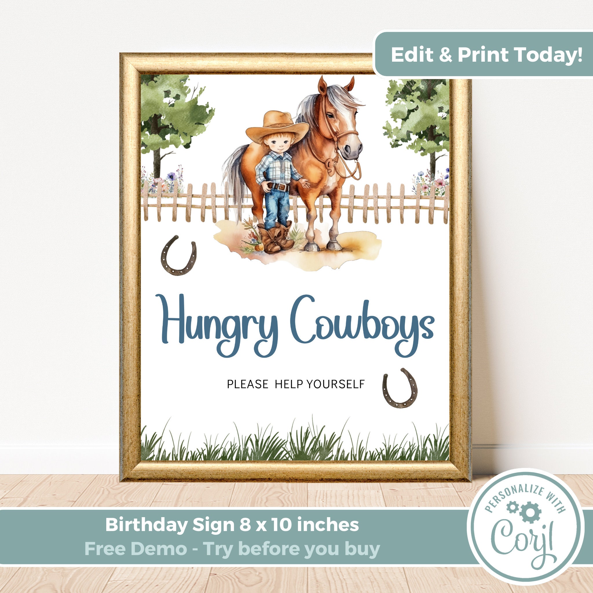 Hungry Cowboy Printable Sign - Saddle up Rodeo Birthday Party Decor ...