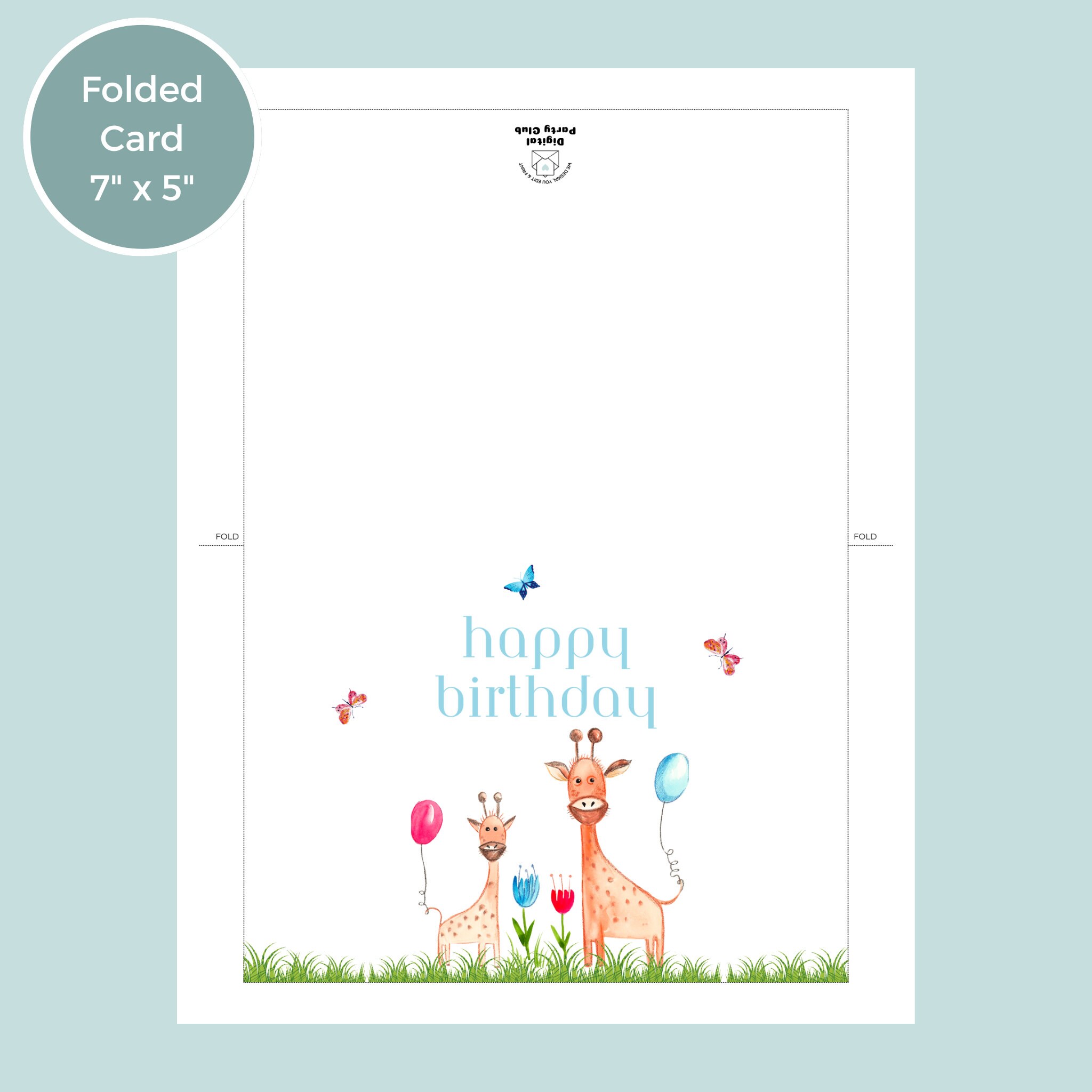 Printable Birthday Card Giraffe, Animal Birthday Card, Kids Printable ...