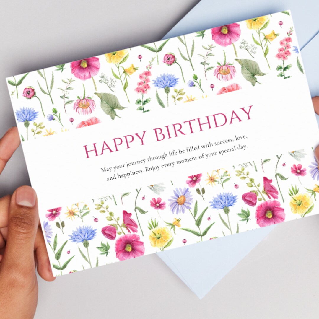 Printable Birthday Card With Flowers, Printable Birthday Card Floral ...