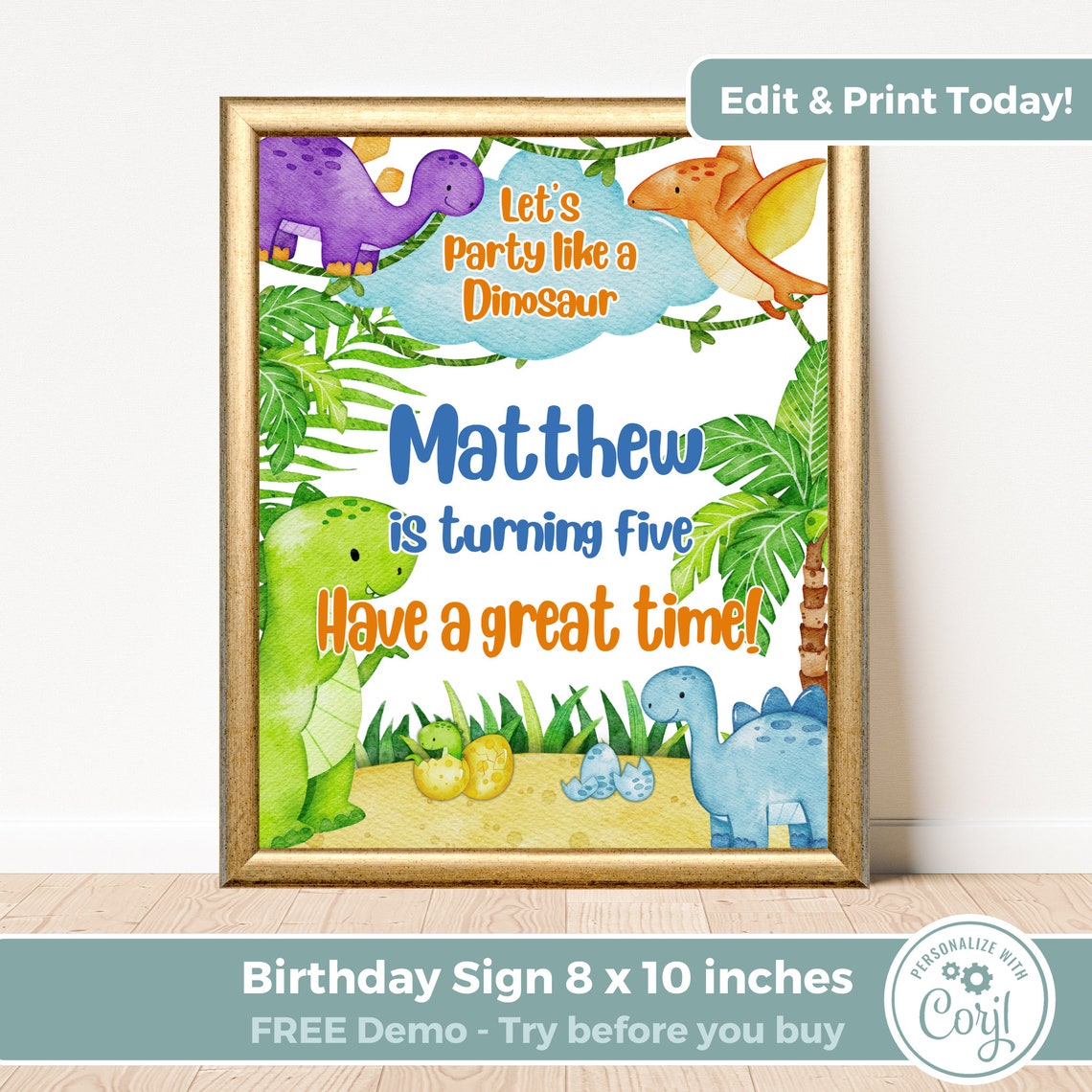 Editable Dinosaur Birthday Party Welcome Sign, Dino Party Custom Sign ...