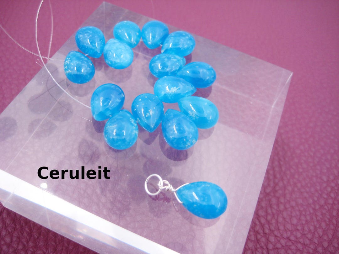Ceruleite Pendant, Sky Blue, Drop, Smooth, Charm, 925 Silver, Rose Gold ...