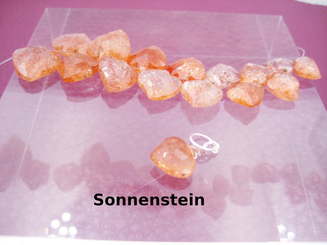 Sunstone Leaf Pendant, Glitter Inclusions, Orange, Natural, Faceted ...