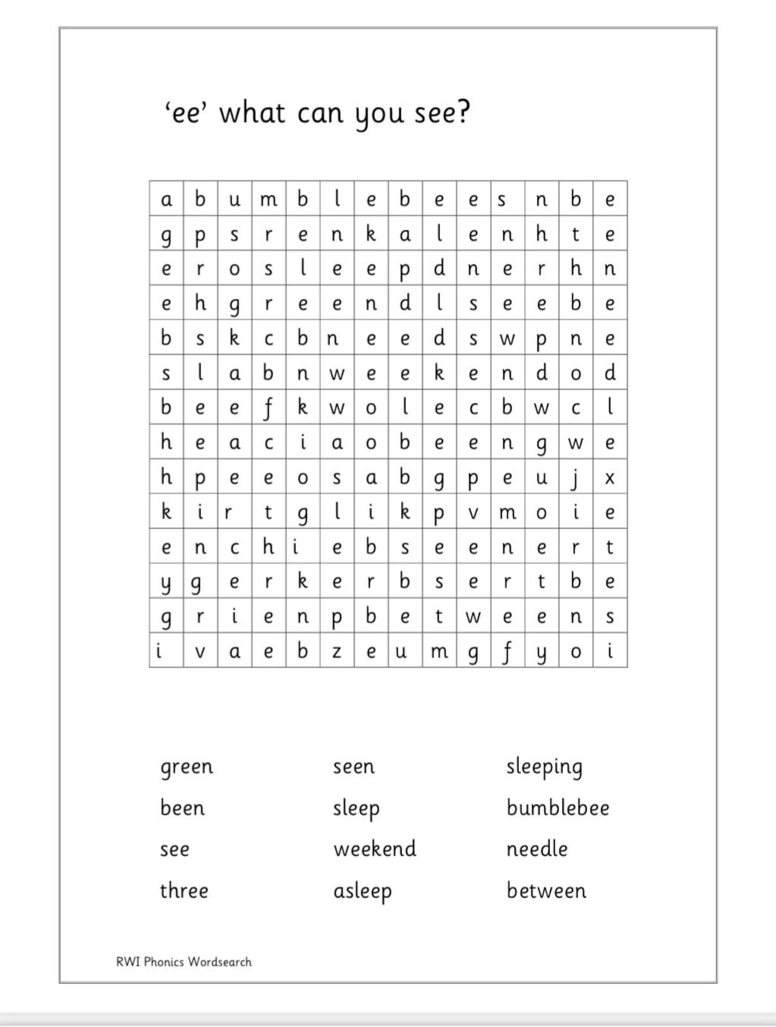 Word Search - Read Write Inc Phonics - Green Words Set 2 - EYFS - First ...