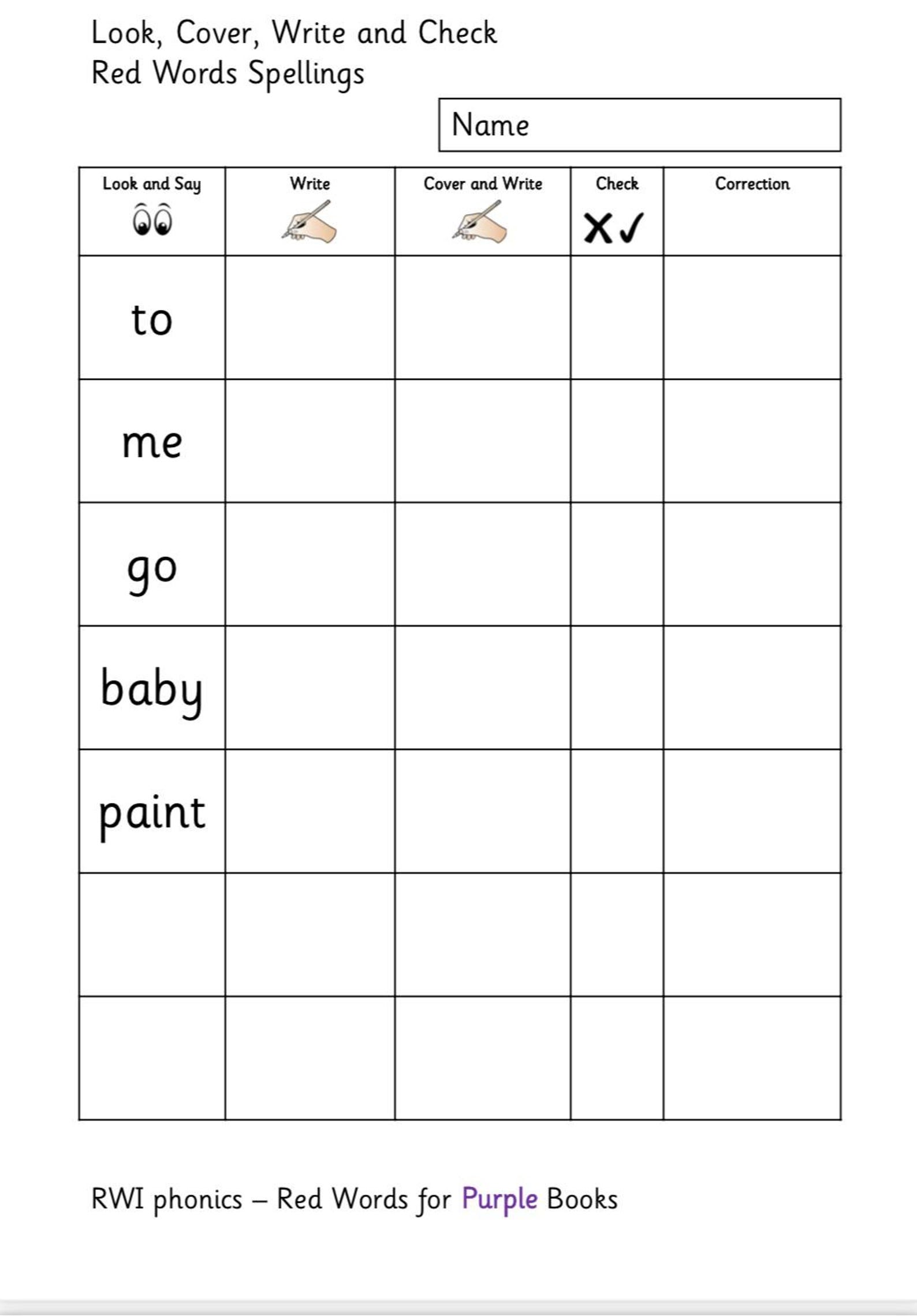 Look Cover Write Check - Read Write Inc Phonics - Red Words Spellings ...