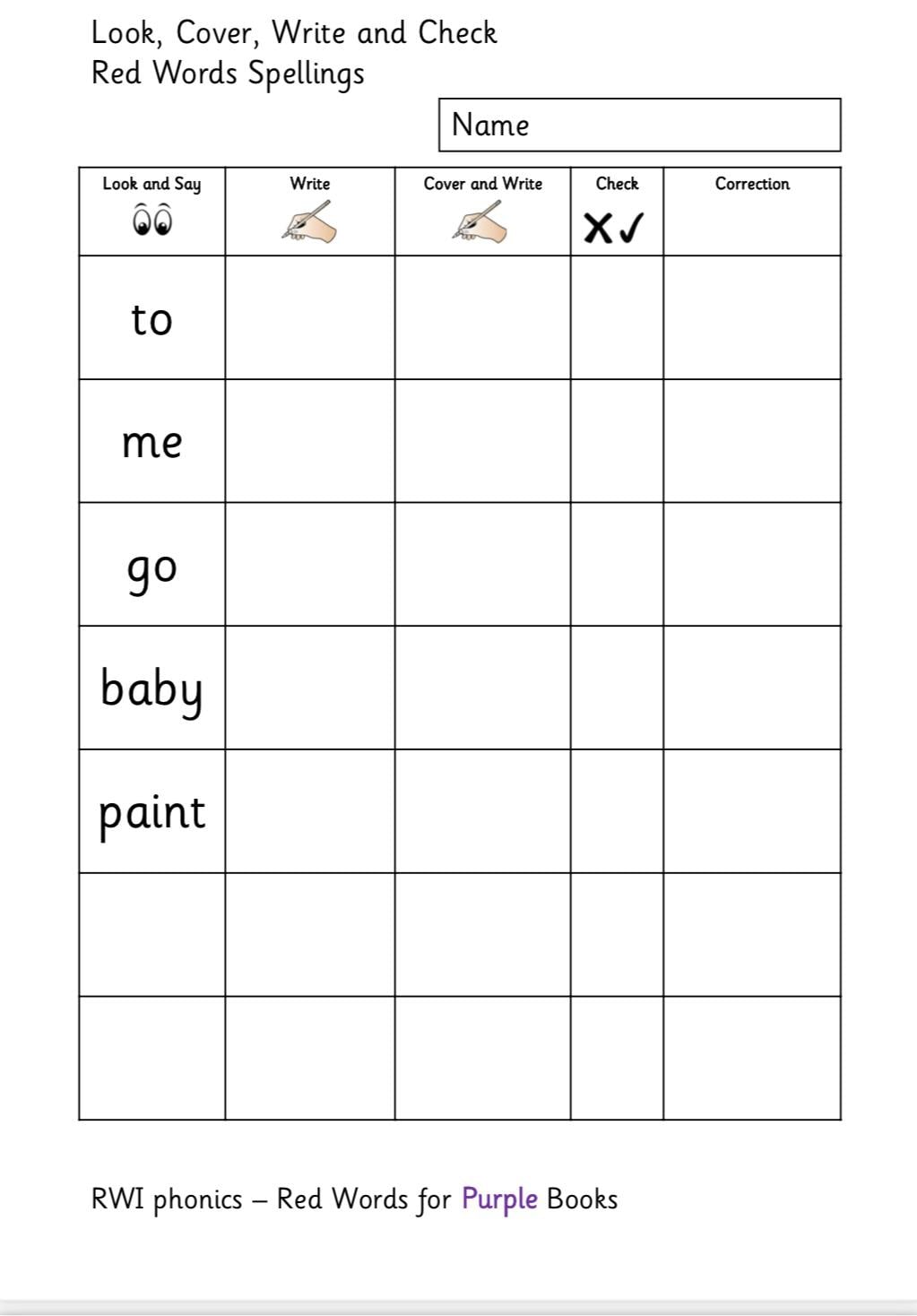 Look Cover Write Check - Read Write Inc Phonics - Red Words Spellings ...