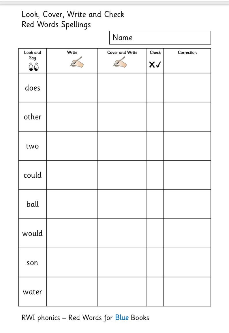 Look Cover Write Check - Read Write Inc Phonics - Red Words Spellings ...