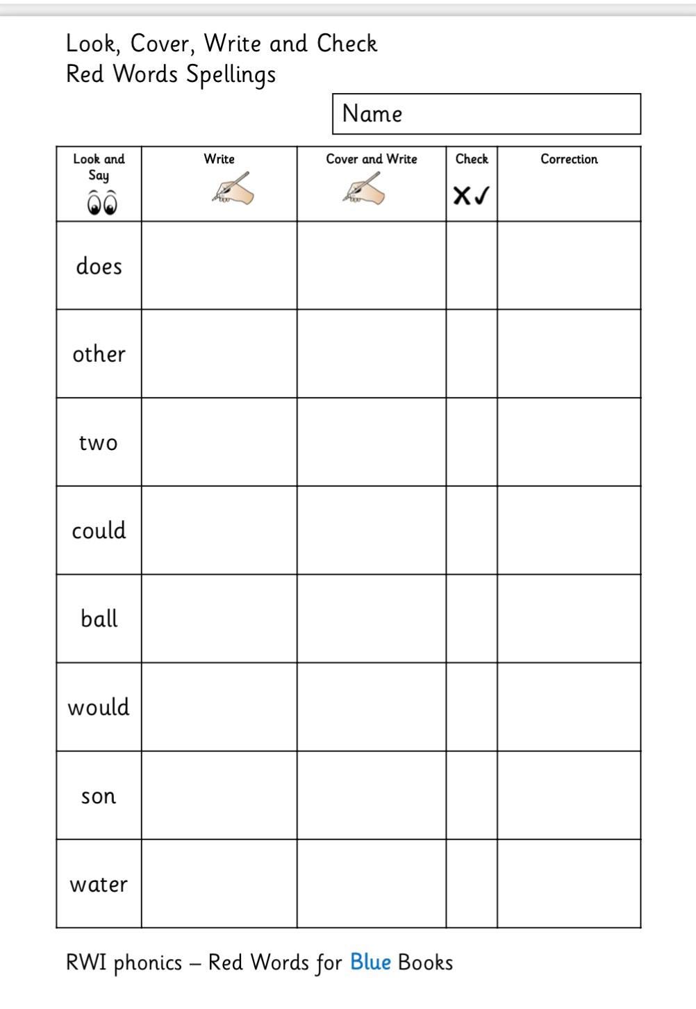 Look Cover Write Check - Read Write Inc Phonics - Red Words Spellings ...