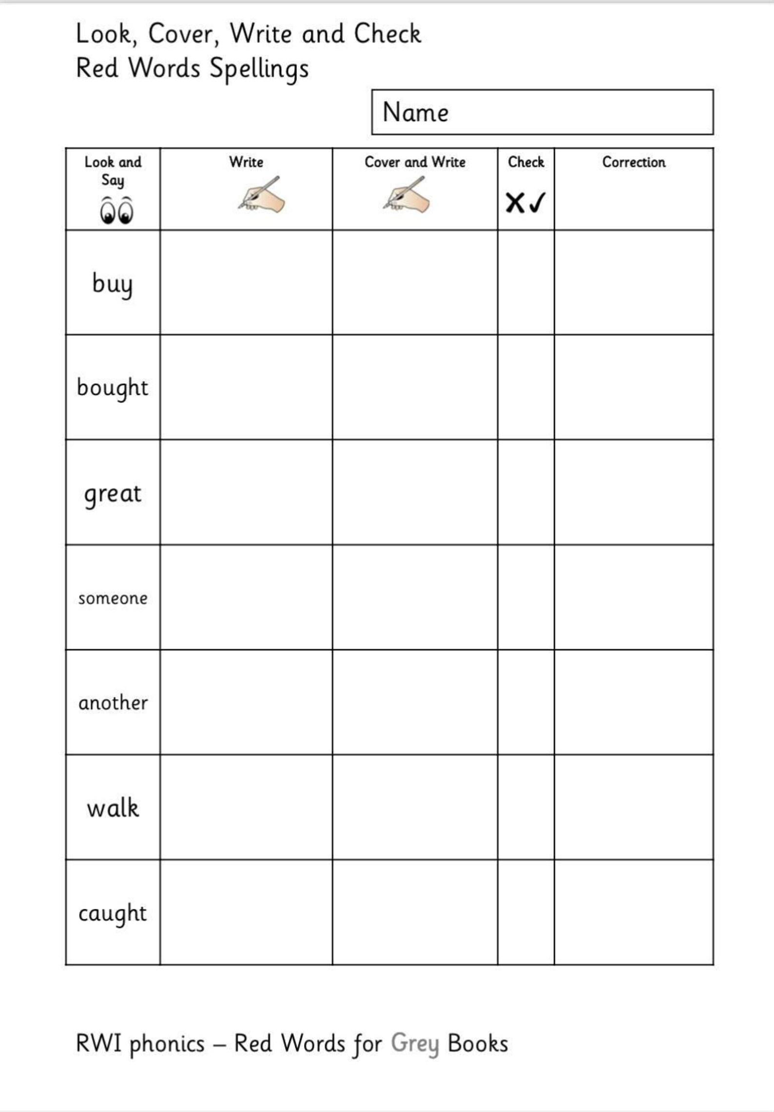 Look Cover Write Check - Read Write Inc Phonics - Red Words Spellings ...