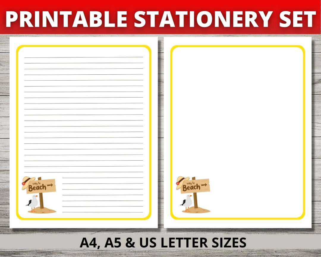 Beach Writing Paper, A4 A5 US Letter, Summer Writing Paper,yellow Lined ...