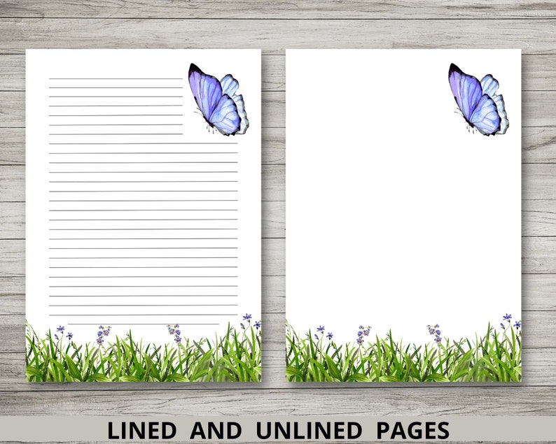 Printable Stationery Set: 12 Lined and Unlined Pages Included Butterfly ...
