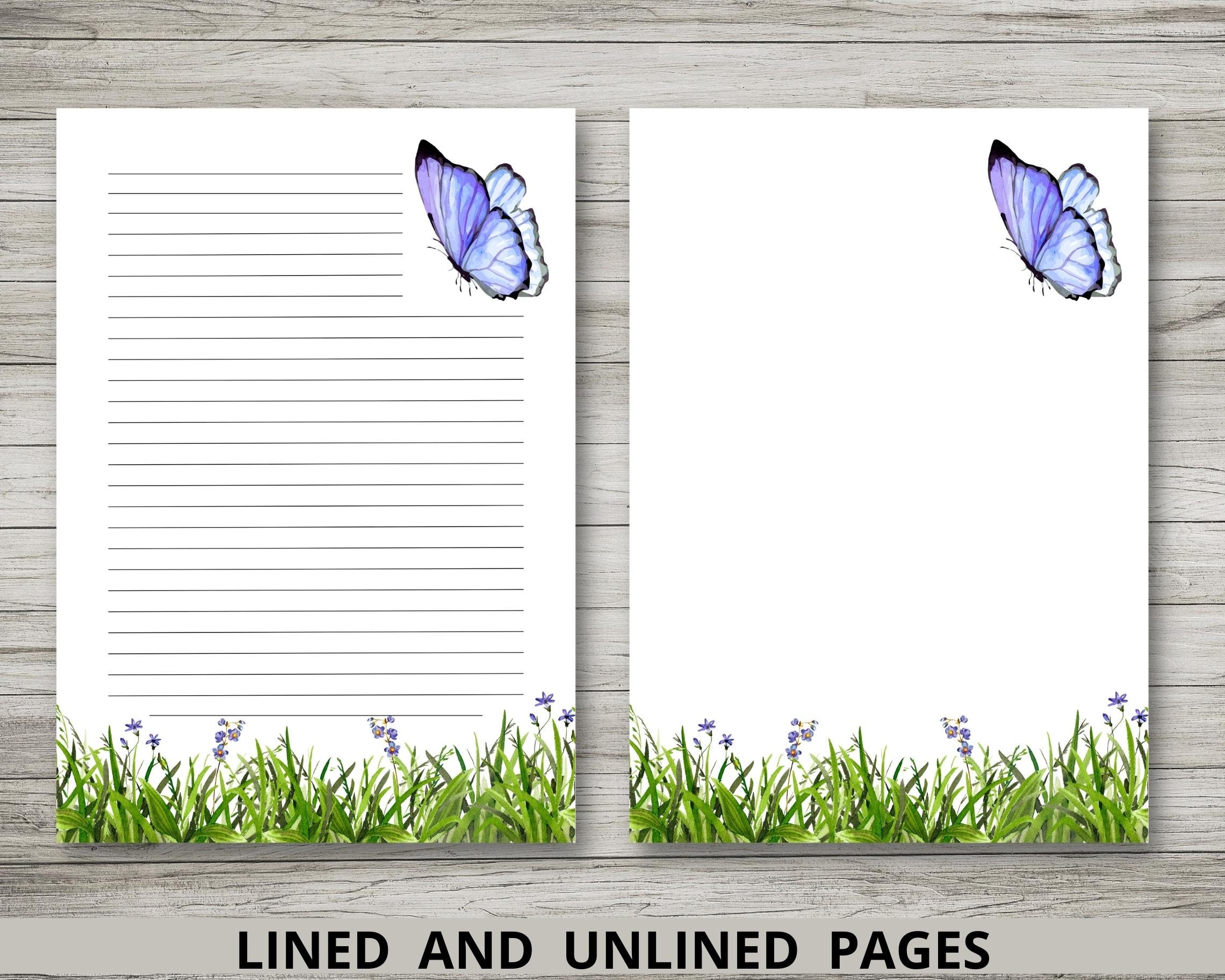 Printable Stationery Set: 12 Lined and Unlined Pages Included Butterfly ...