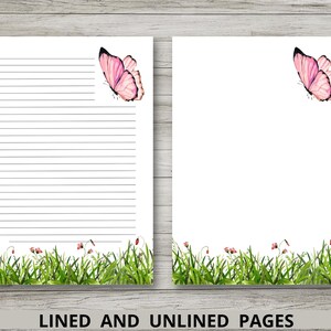 Printable Stationery Set: 12 Lined and Unlined Pages Included Butterfly ...