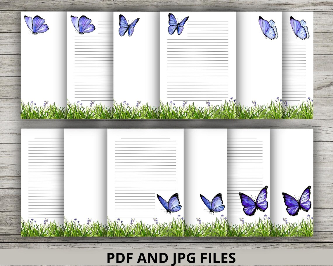 Printable Stationery Set: 12 Lined and Unlined Pages Included Butterfly ...
