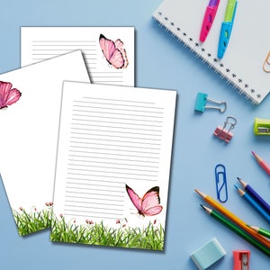 Printable Stationery Set: 12 Lined and Unlined Pages Included Butterfly ...