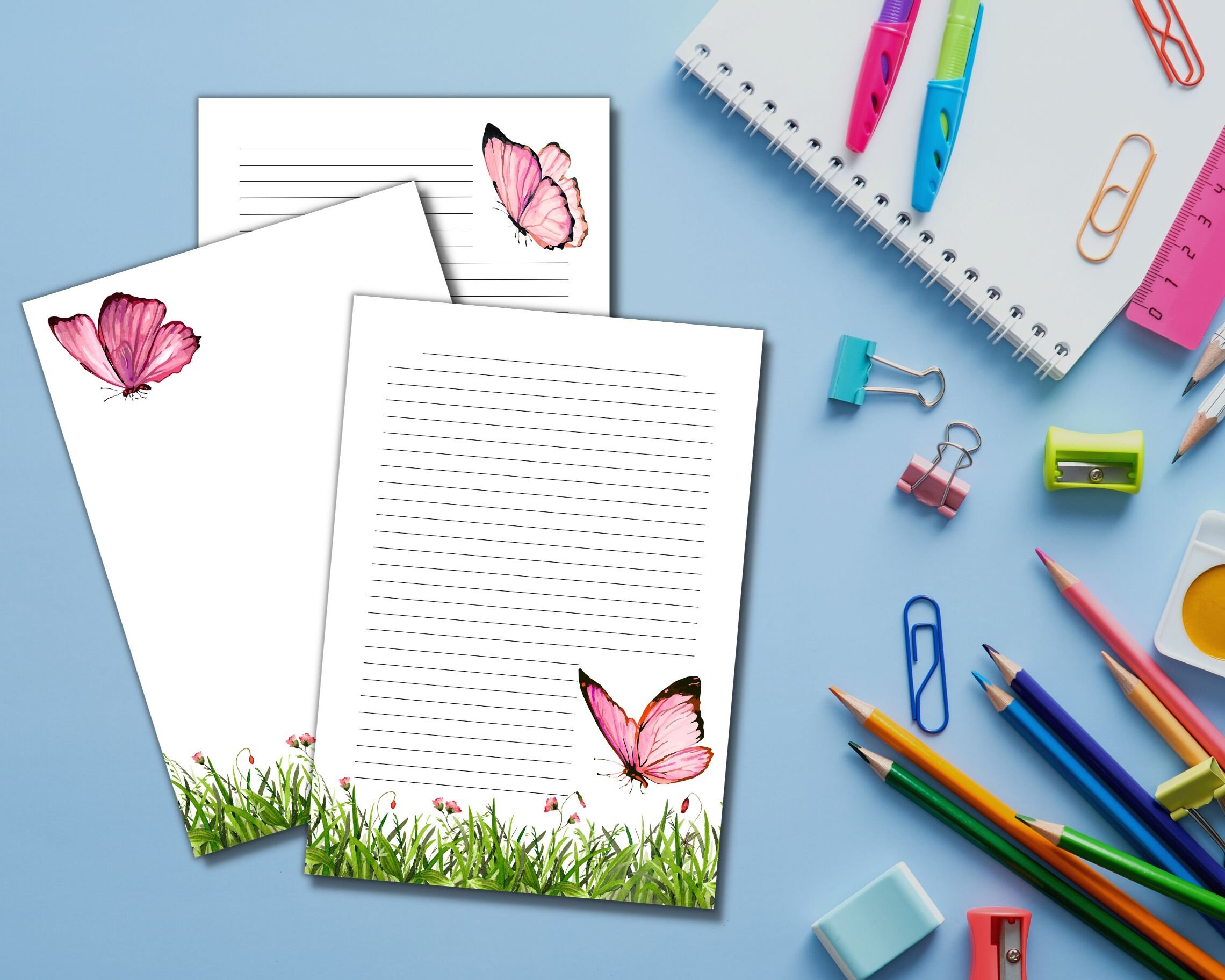 Printable Stationery Set: 12 Lined and Unlined Pages Included Butterfly ...