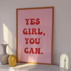 Yes Girl You Can Poster Red Girly Quote Print Motivational Quote Wall ...