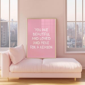 You Are Beautiful and Loved Print Pink Wall Art Girl Room Pink Wall ...