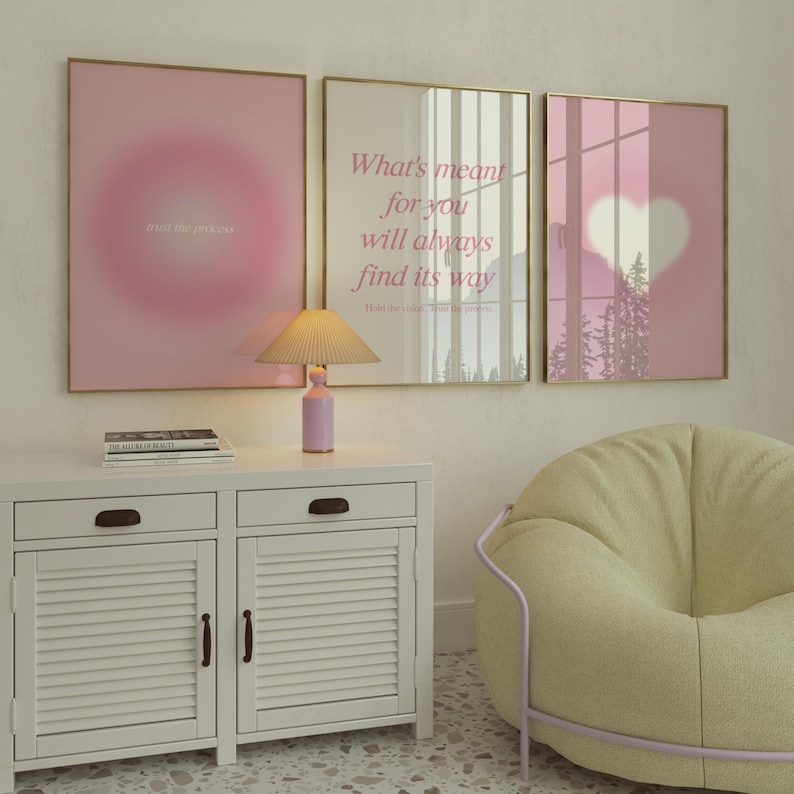 Pastel Pink Aura Poster Set of 3 Prints Positive Affirmation Printable ...