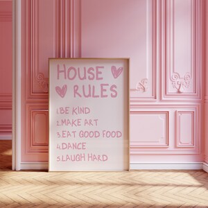 House Rules Print Pink Kitchen Poster Pink Living Room Decor Pink Wall ...