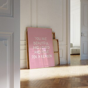 You Are Beautiful and Loved Print Pink Wall Art Girl Room Pink Wall ...