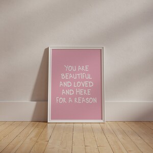 You Are Beautiful and Loved Print Pink Wall Art Girl Room Pink Wall ...