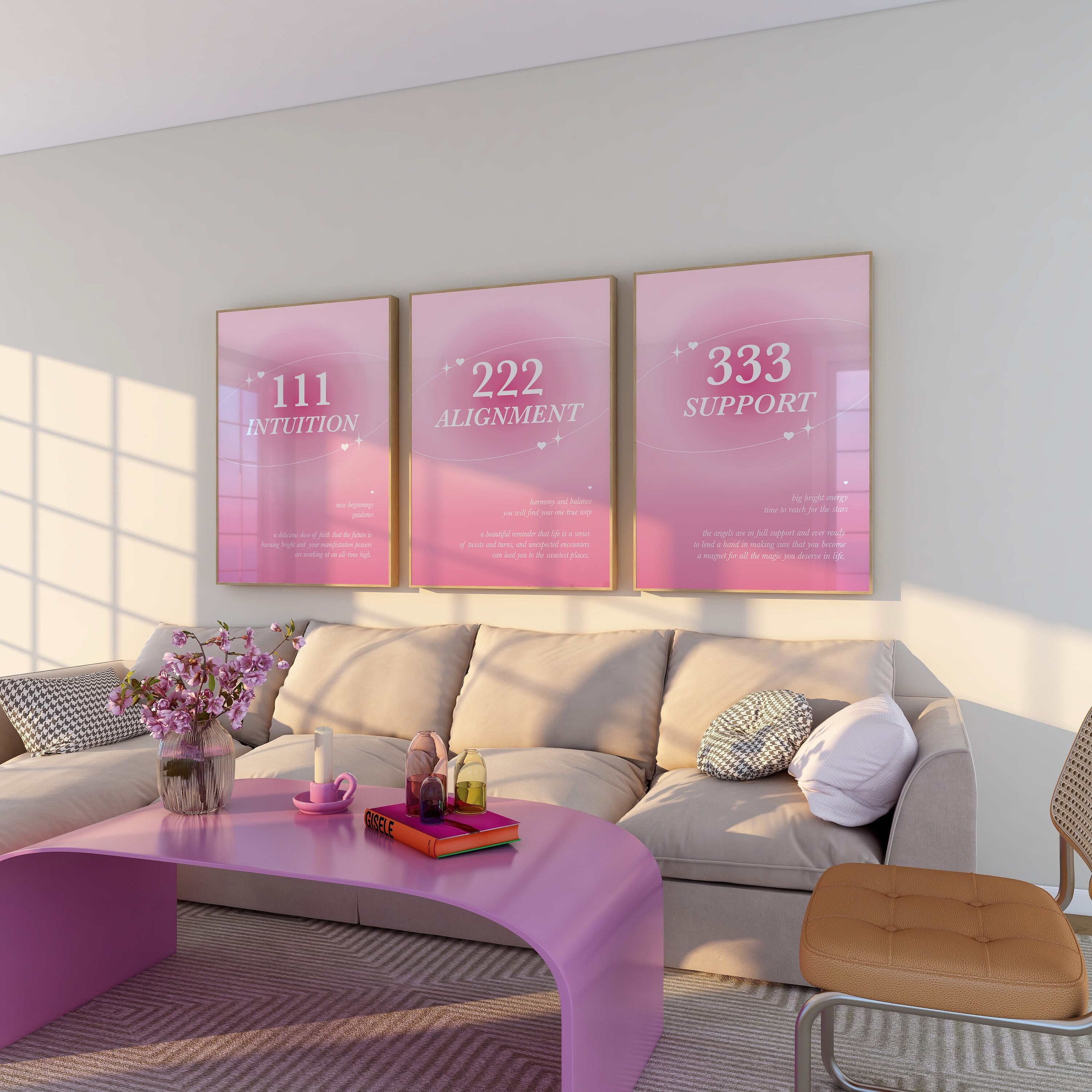 Pink Angel Numbers Poster Set 111 222 333 Pink Aura Poster Pink Angel ...