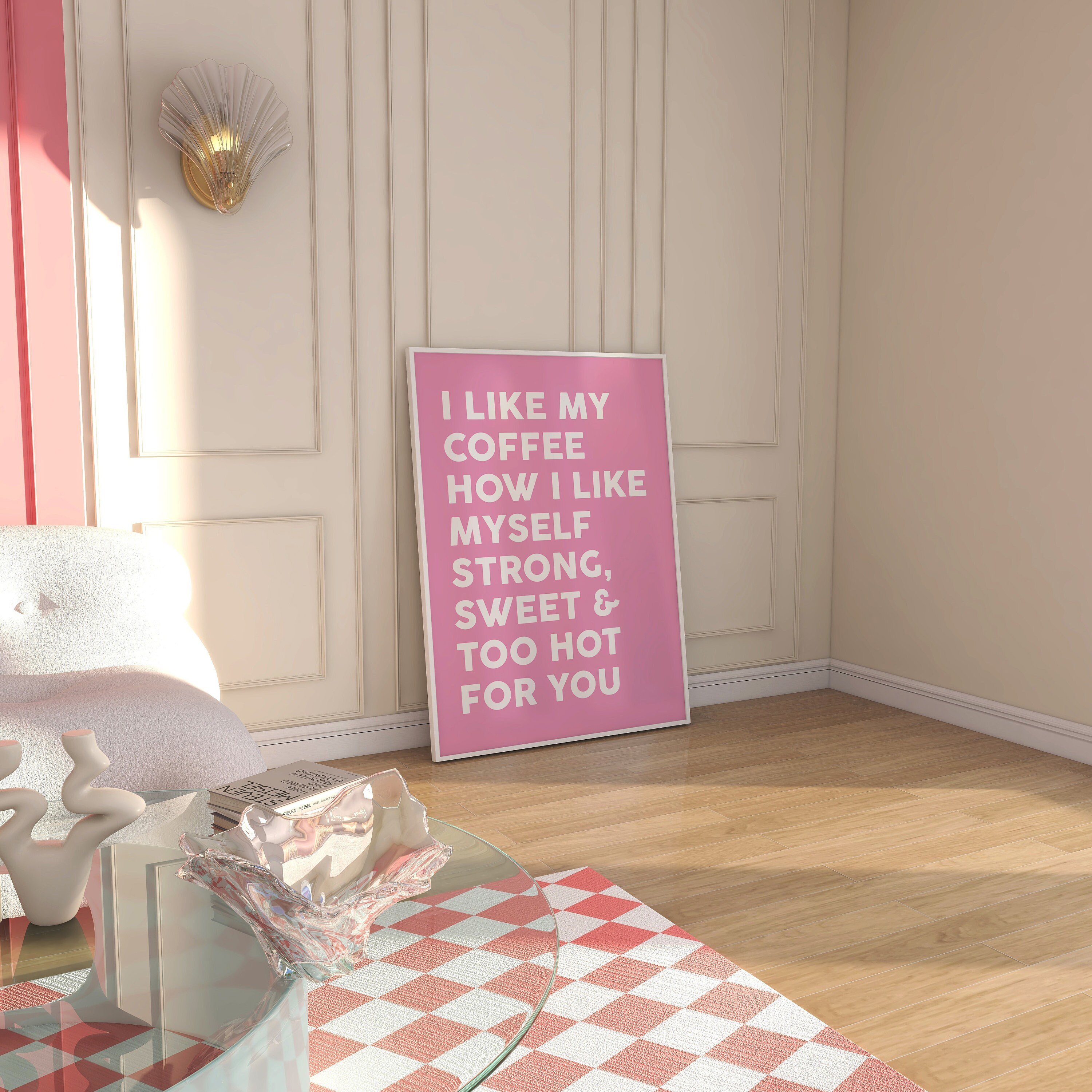 Coffee Quote Pink Poster Trendy Coffee Wall Art Pink Kitchen Wall Print ...