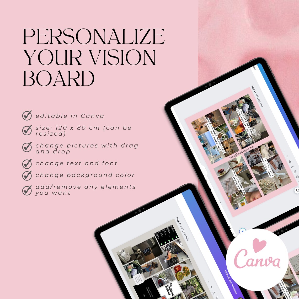 2024 Pink Vision Board Template Printable Editable 2024 Pink - Etsy