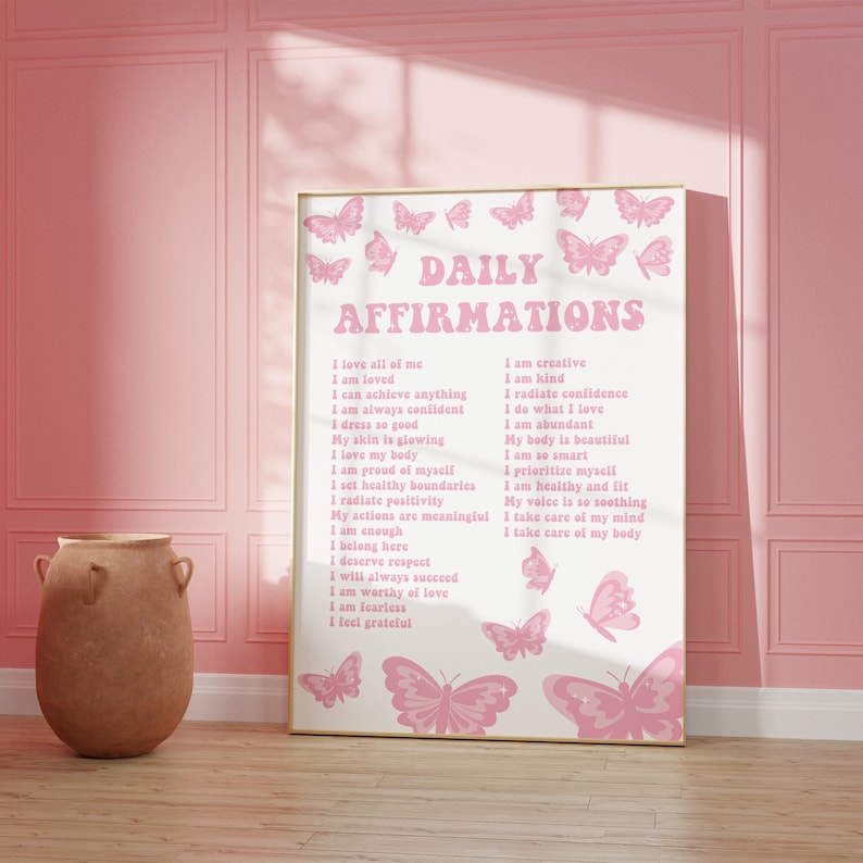 Pink Affirmations Wall Art Print Pink Affirmations Poster Therapeutic ...