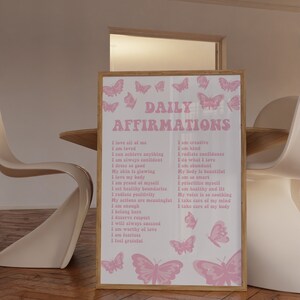 Daily Affirmations Wall Art Pink Girl Room Decor Pink I Am Affirmations ...