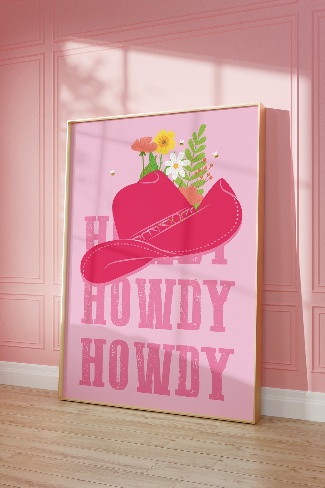 Howdy Pink Print Floral Cowgirl Wall Decor Pink Cowboy Hat Poster ...